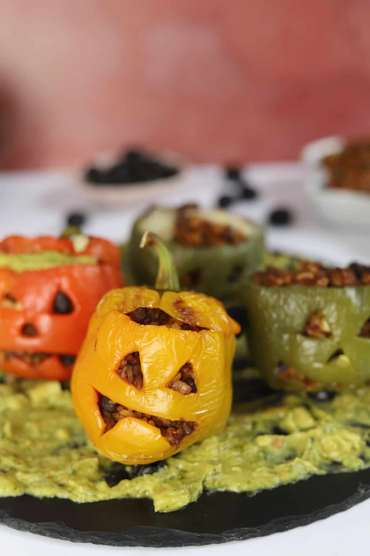 Halloween Stuffed Peppers - Spooky Pepper Jack O'Lanterns