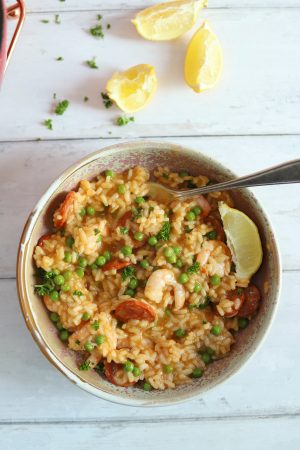 Prawn and Chorizo Risotto Recipe {Gluten Free, Dairy Free}