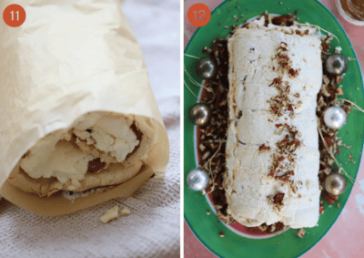 Toffee and Pecan Meringue Roulade